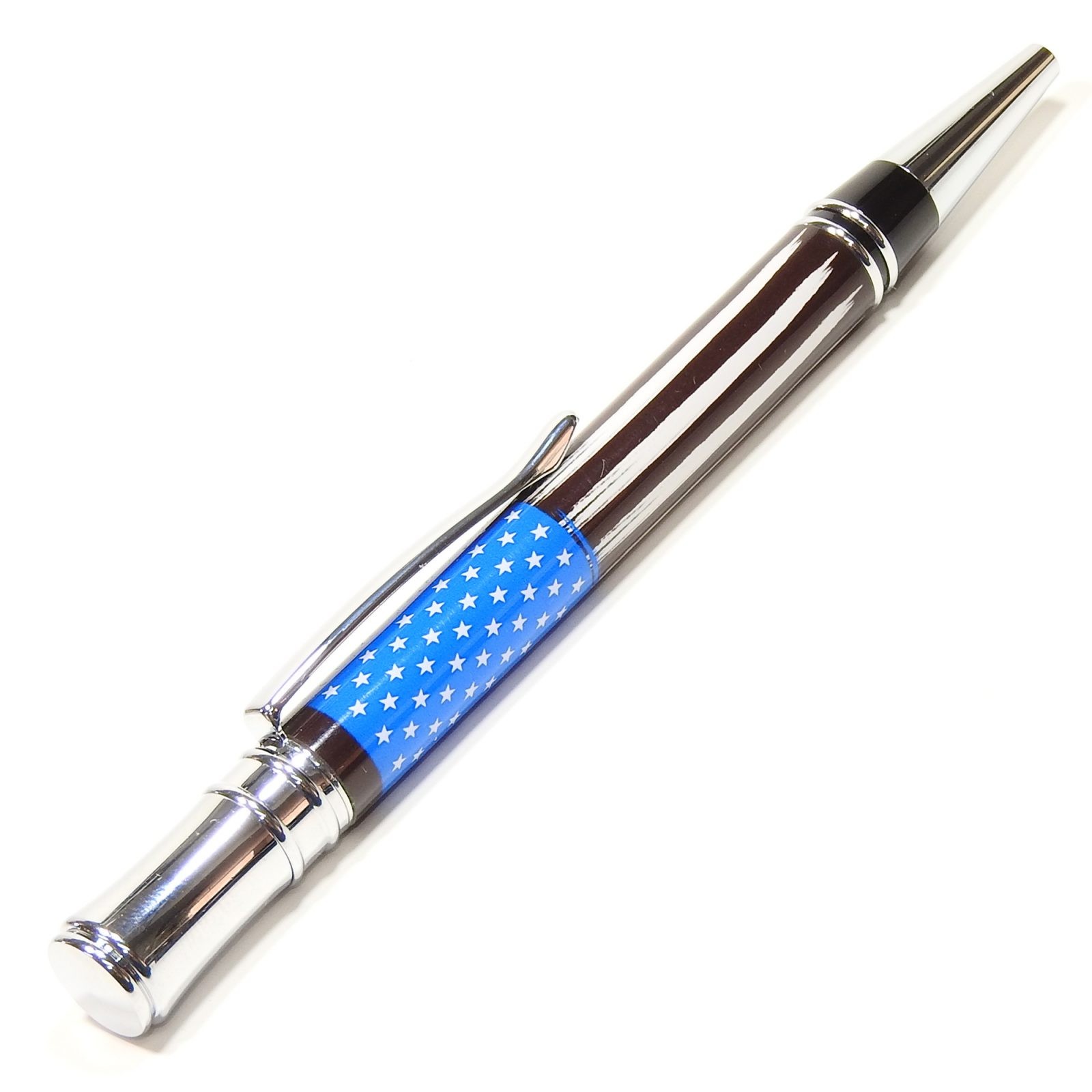 Chrome Distressed Flag Pen in Thin Blue Line Acrylic #A1000 - Handmade ...