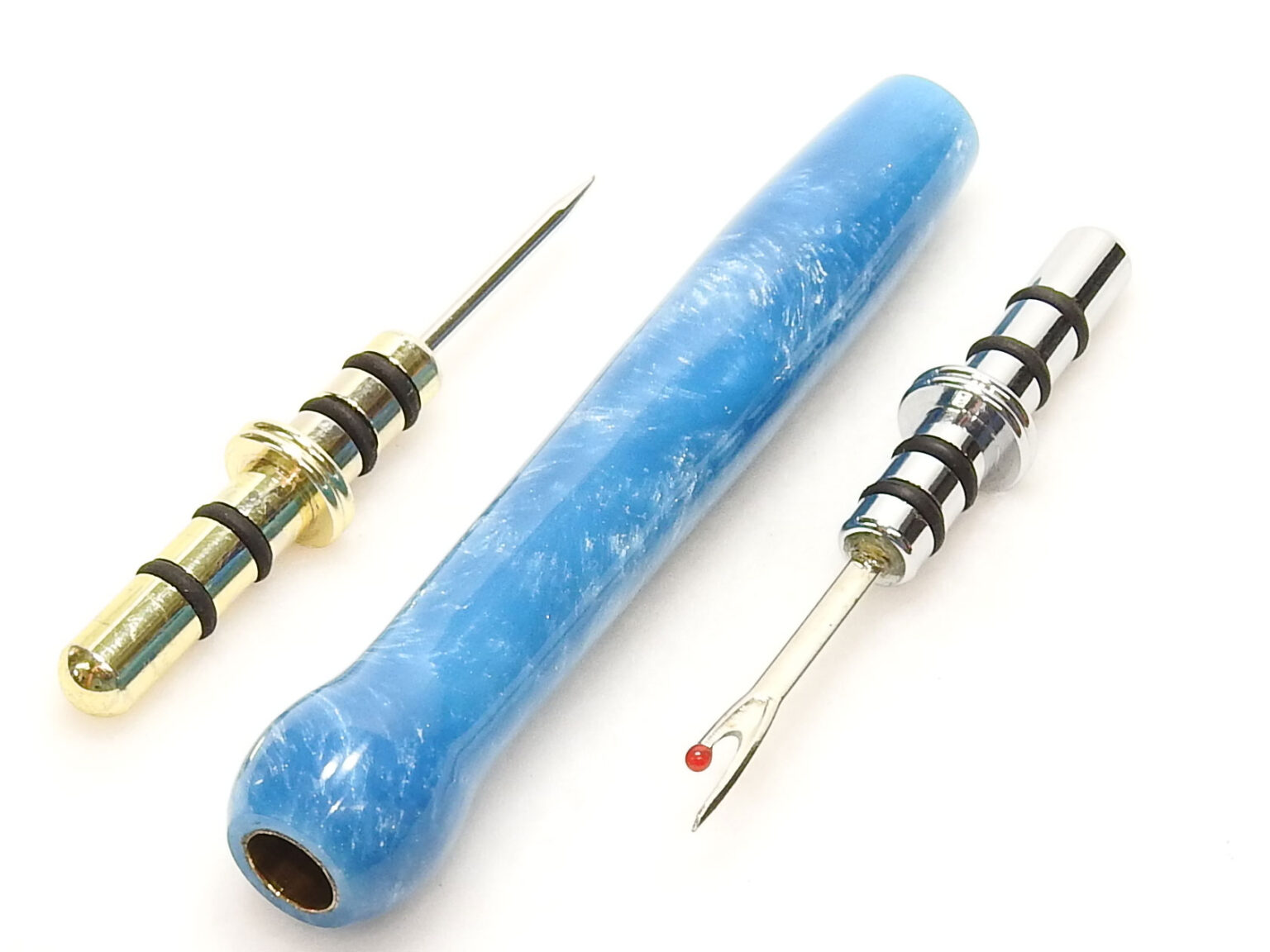 Handmade Seam Ripper and Sewing Awl - Aqua Sky Blue w/ Silver Clouds ...